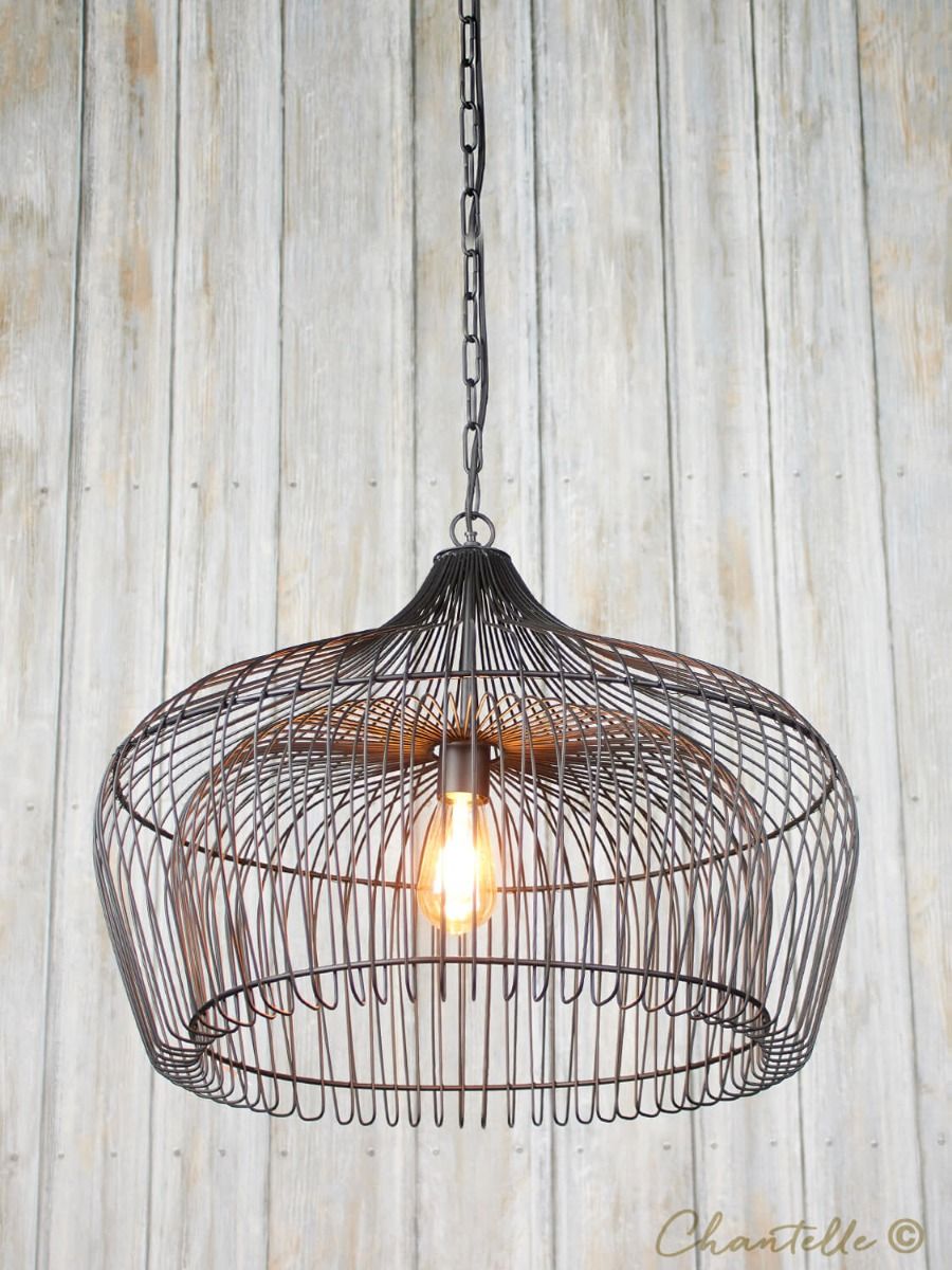 Large matt black mesh basket single drop pendant light - 072542 ...