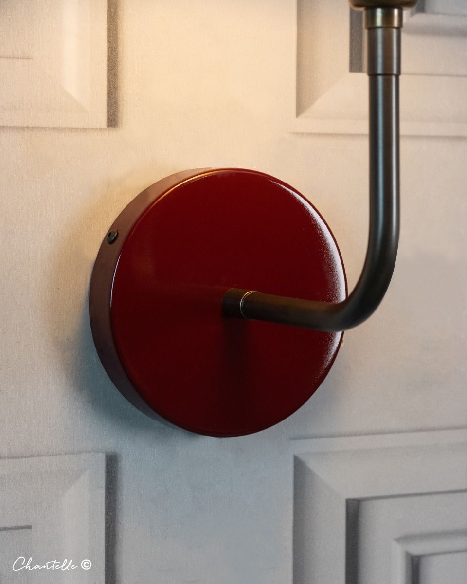 Dark Red Wall Light with Antique Brass Arm - 076794 - Chantelle Lighting