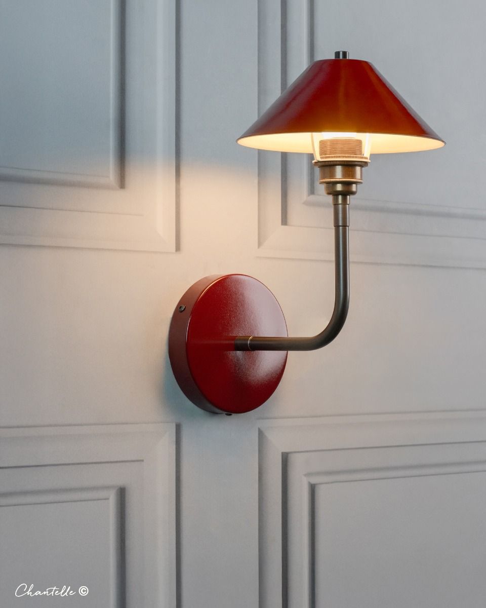 Dark Red Wall Light with Antique Brass Arm - 076794 - Chantelle Lighting