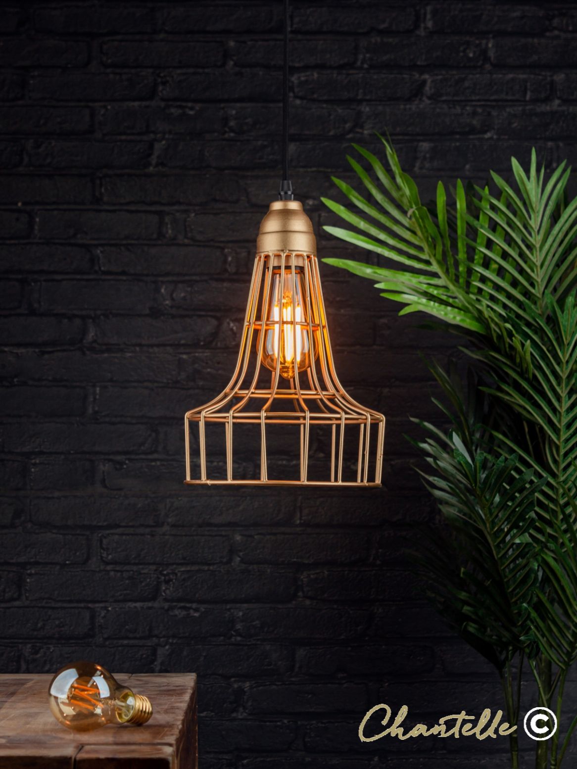 Gold finished cage pendant draped ceiling light - 053512 - Chantelle ...